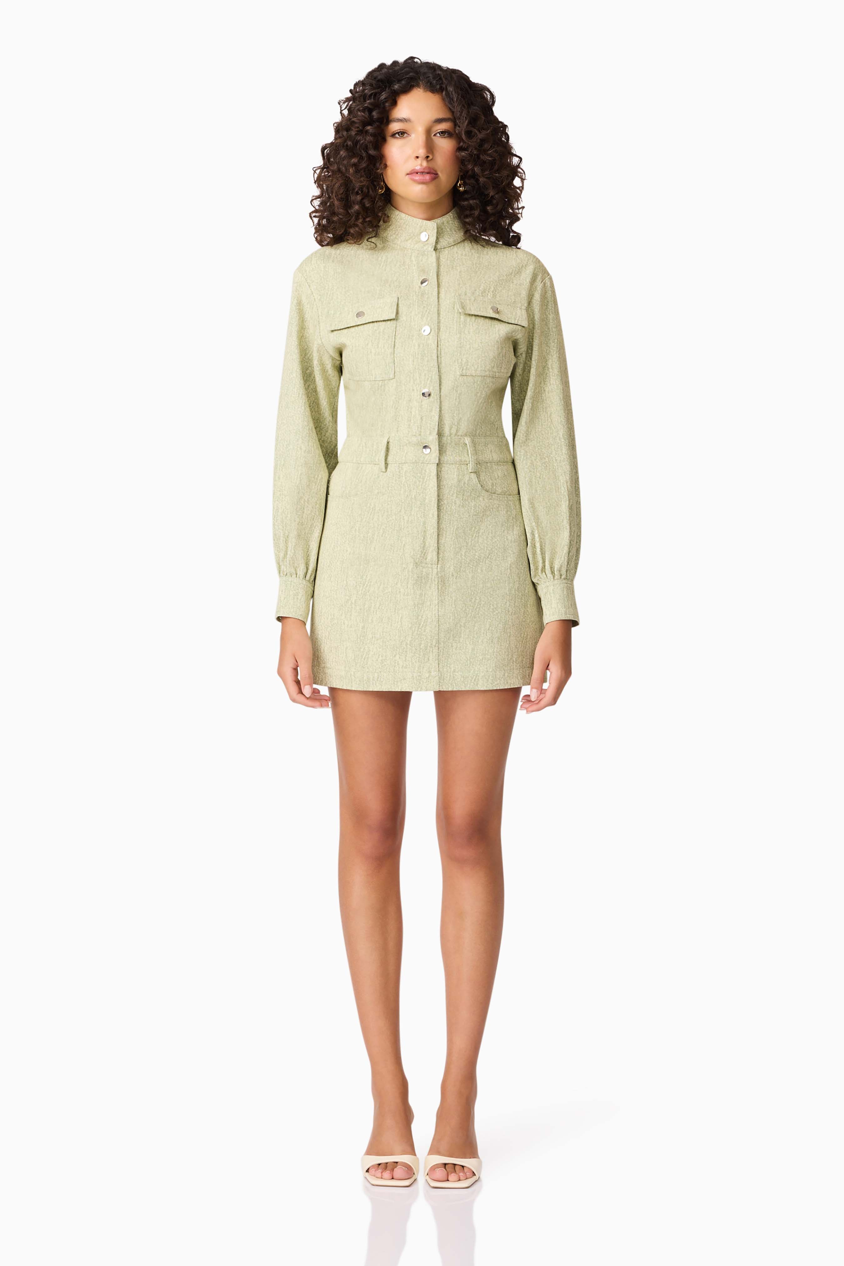 CURAAE Gretal Long Sleeve Mini Dress in Green – Elliatt