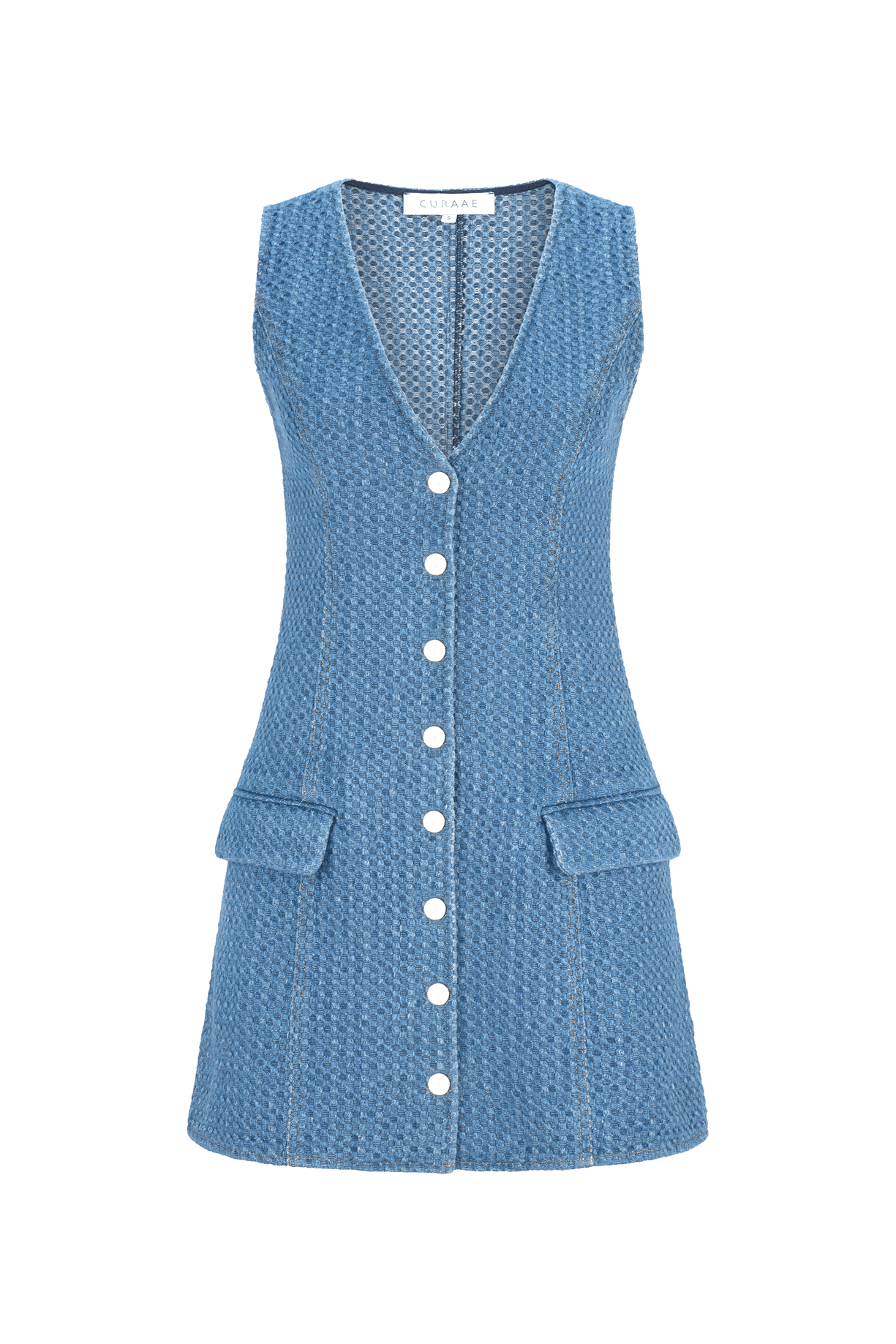 CURAAE Isadora Textured Denim V Neck Mini Dress – Elliatt