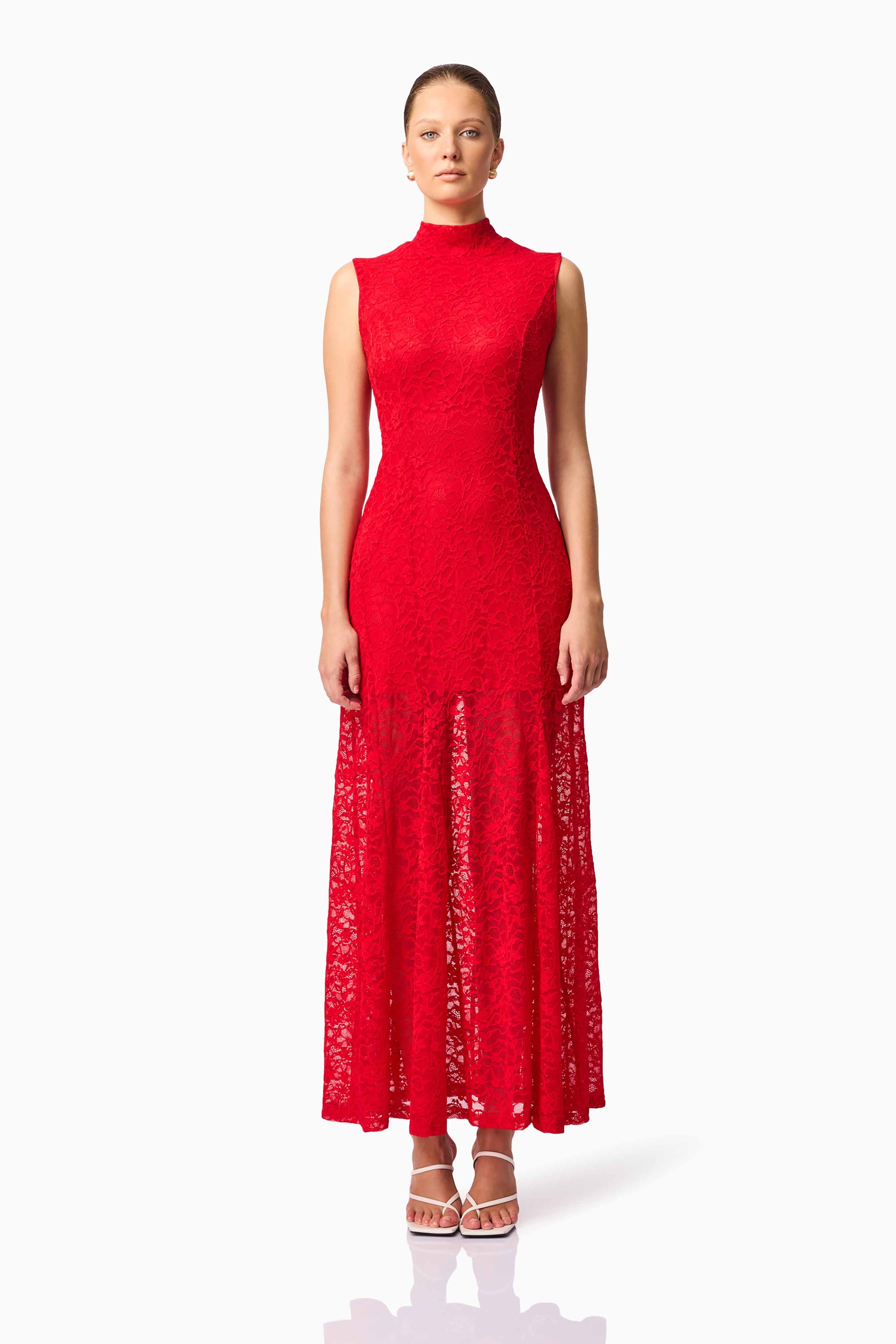 Shop CURAAE Ariella Maxi Dress Red | Lace Detailing – Elliatt