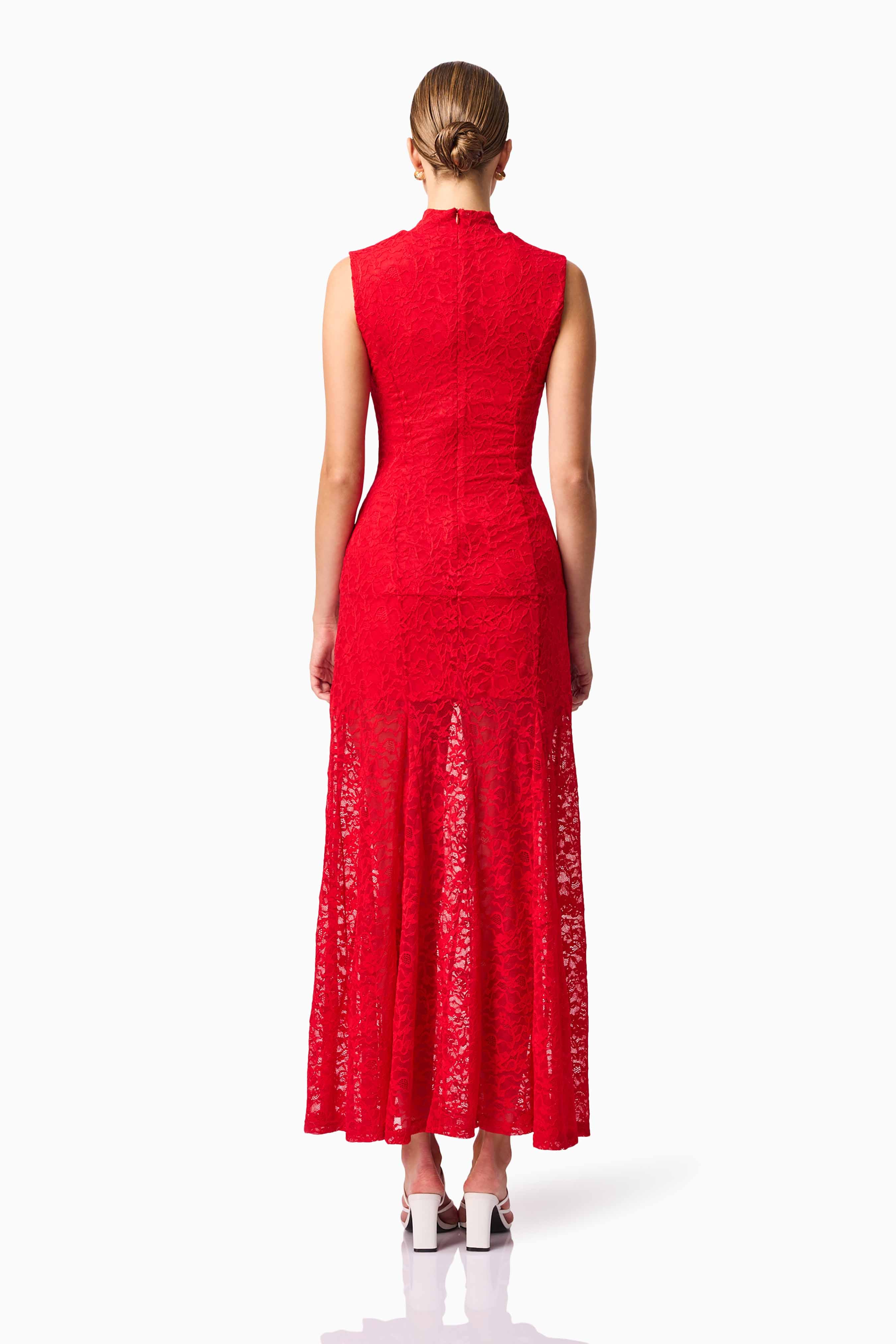 Shop CURAAE Ariella Maxi Dress Red | Lace Detailing – Elliatt