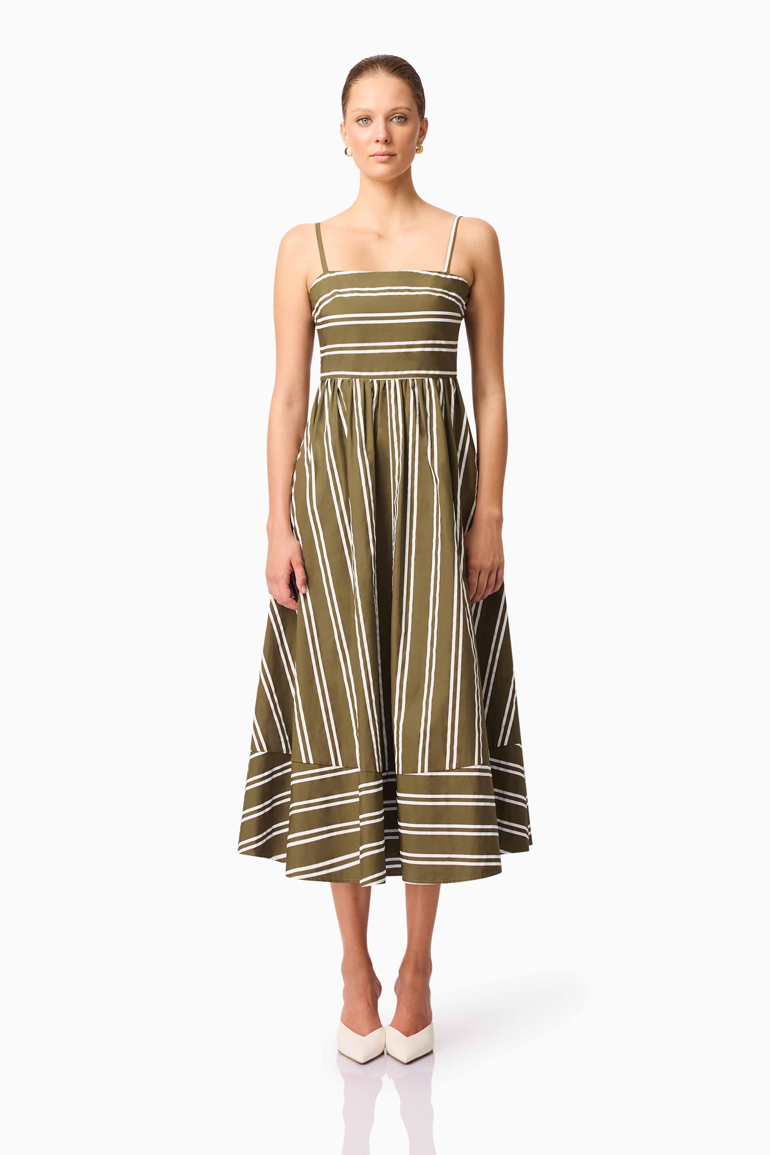 CURAAE Giverny Stripped Midi Dress in Green — Effortless Elegance for ...