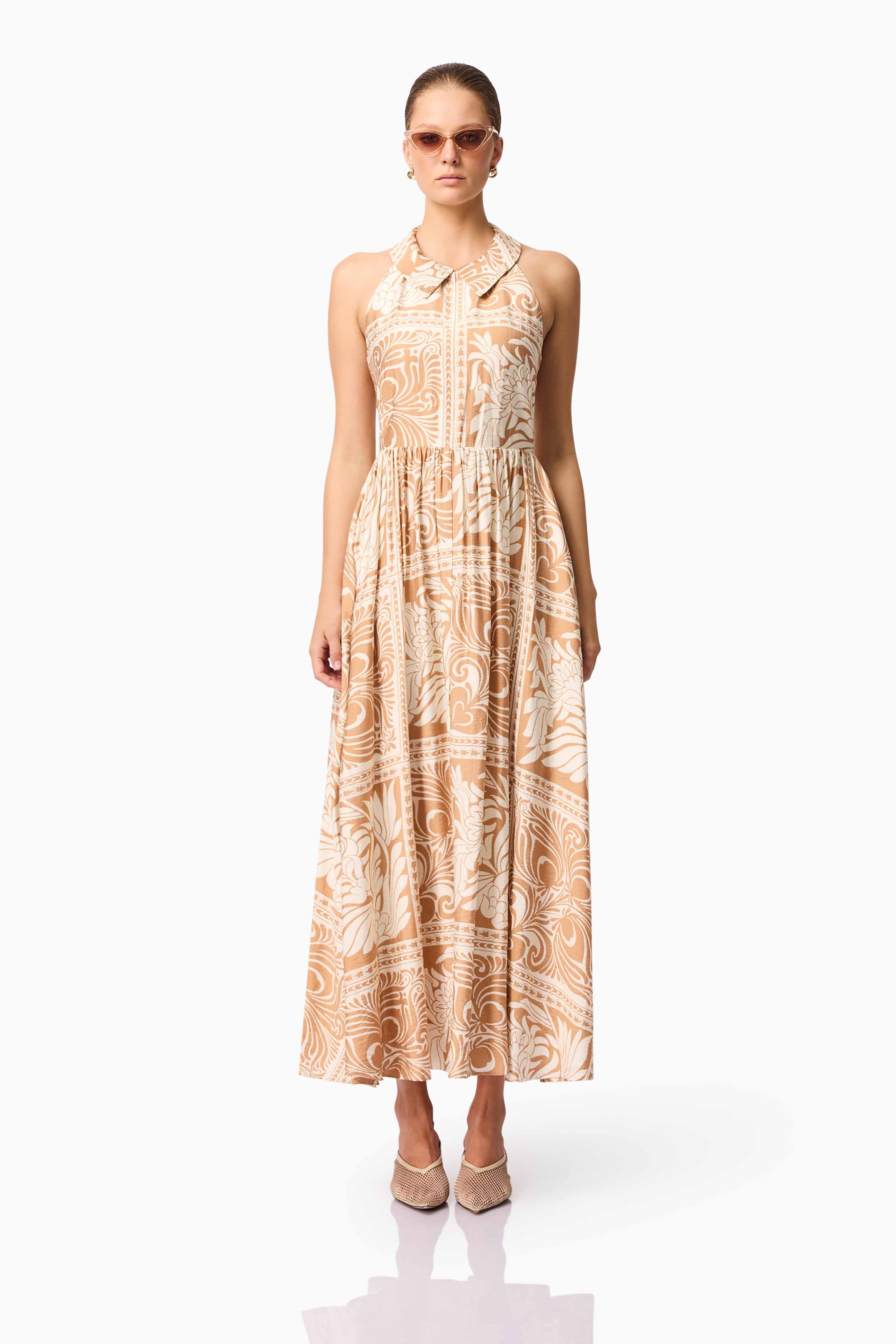 CURAAE Sandi Collar Midi Dress in Beige – Elliatt