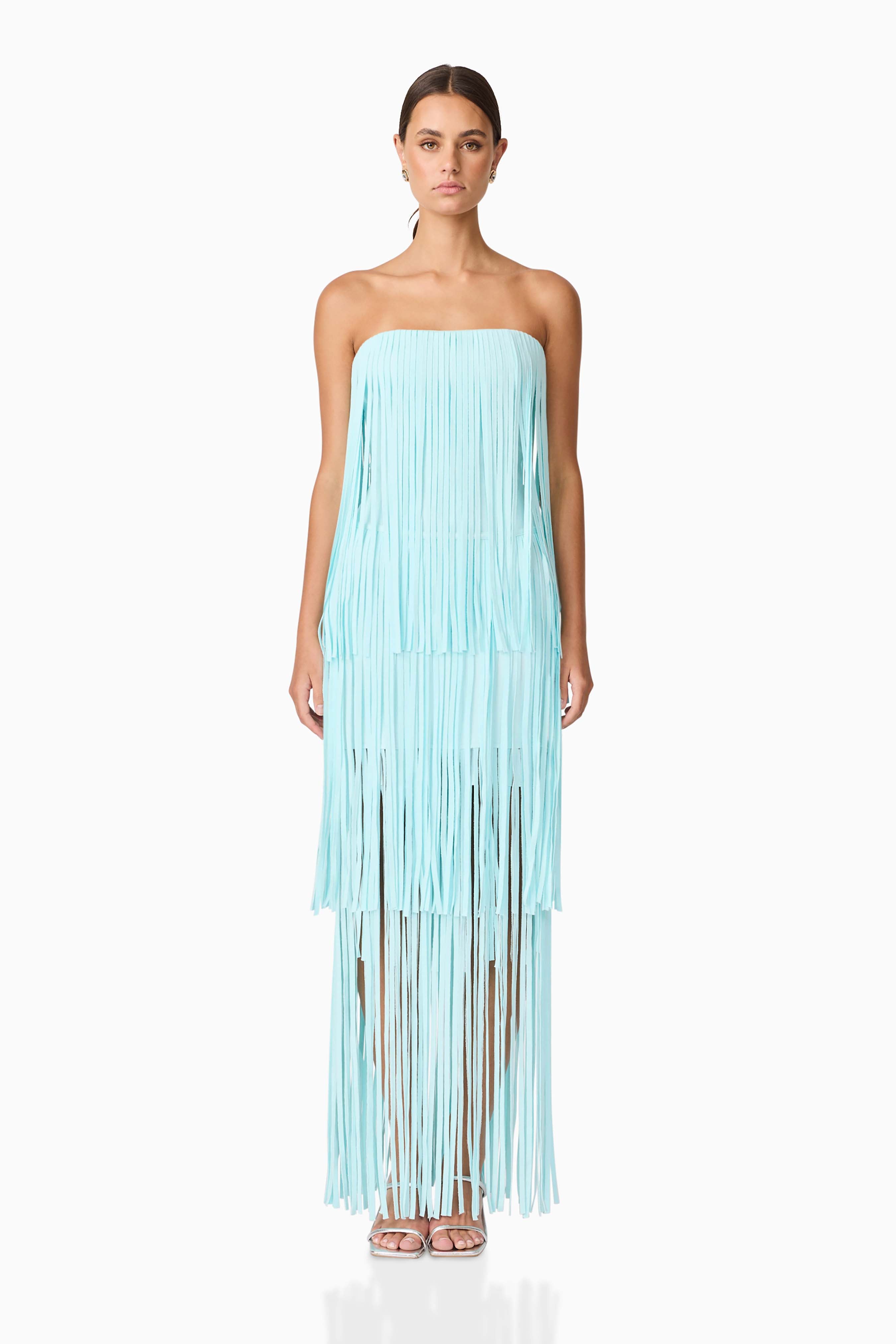 Alya Tiered Maxi Dress in Blue | Strapless Statement Silhouette – Elliatt