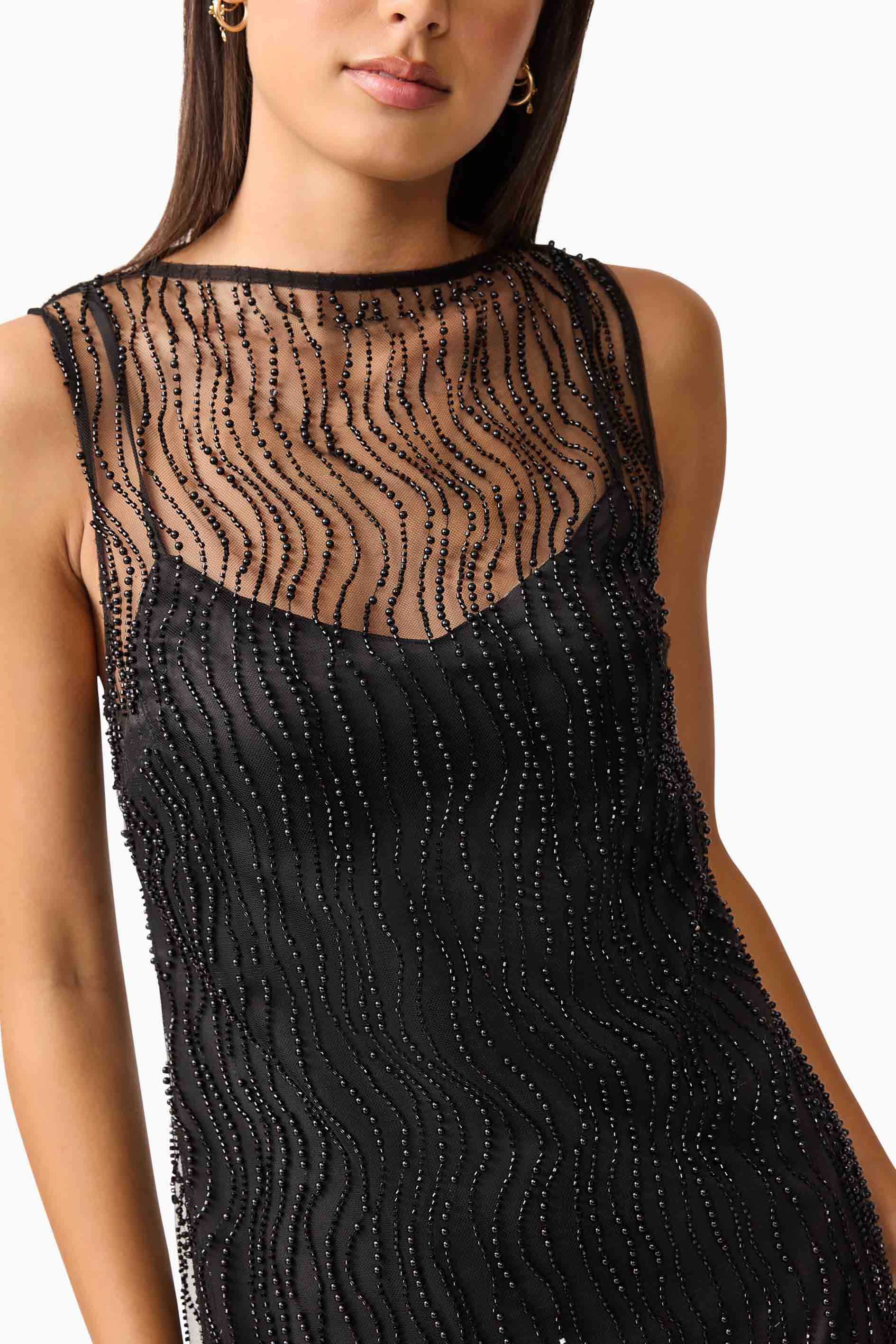 Margot Party Shift Mini Dress in Black | Pearl Mesh Detail – Elliatt