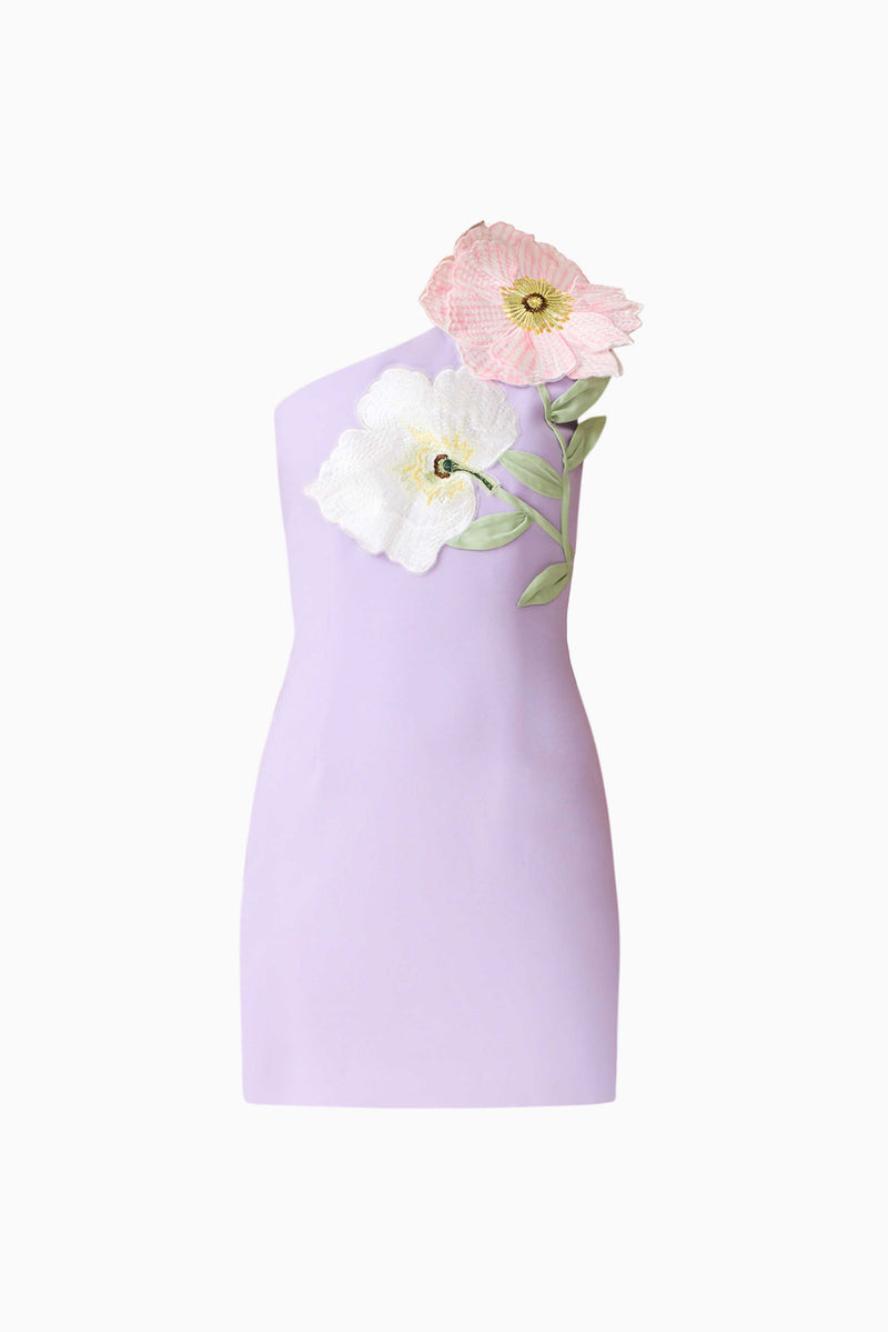 Hope One Shoulder Mini Dress in Purple | Floral Applique – Elliatt