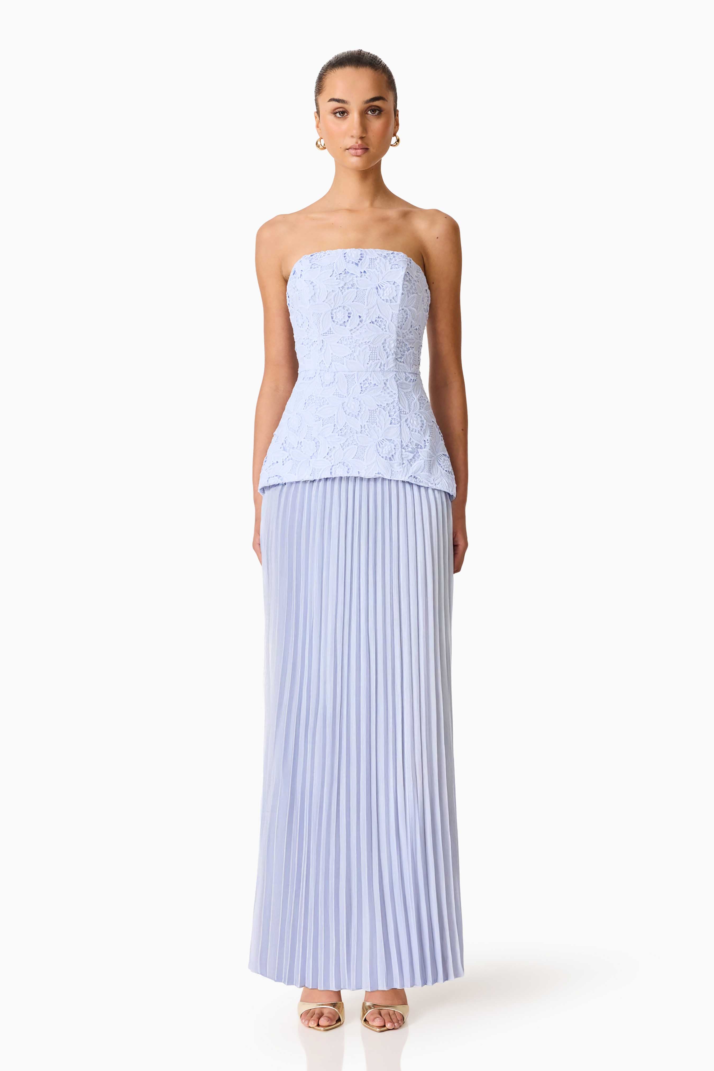 Lacy Strapless Gown in Powder Blue – Elliatt