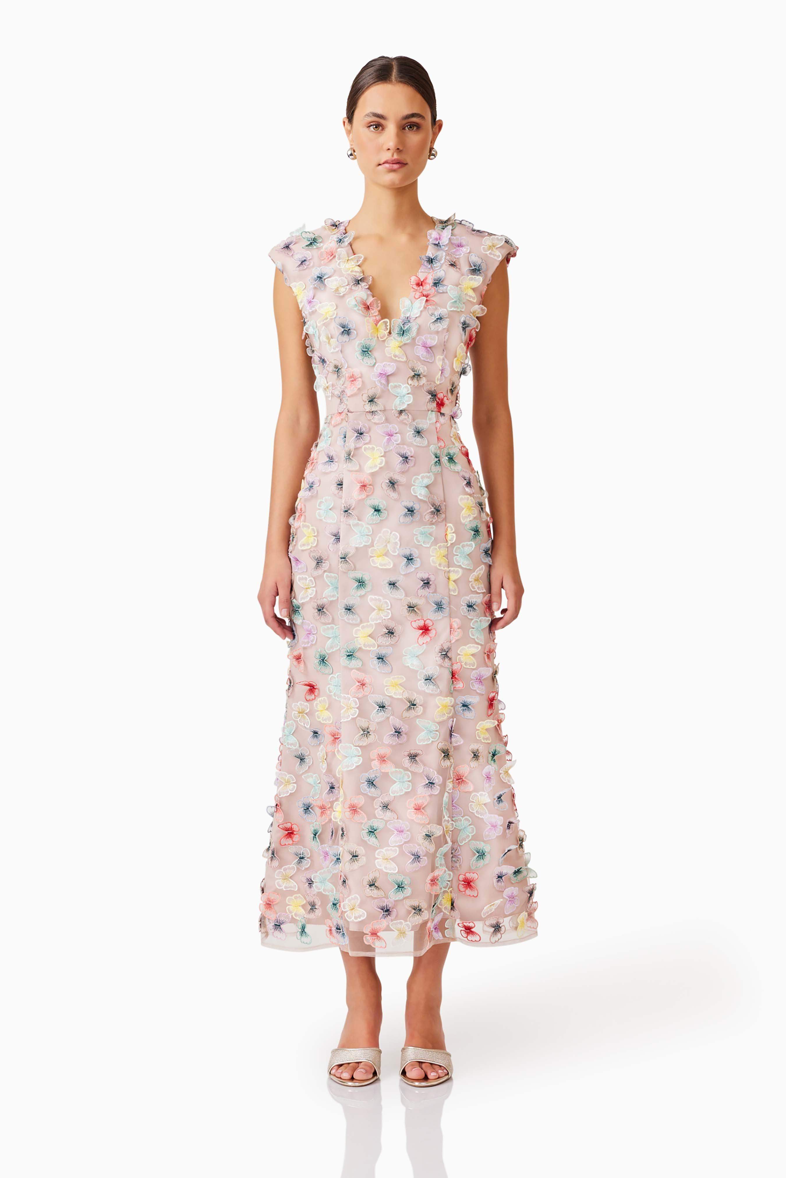Aviva Maxi Dress in Pink | 3D Butterfly Details – Elliatt