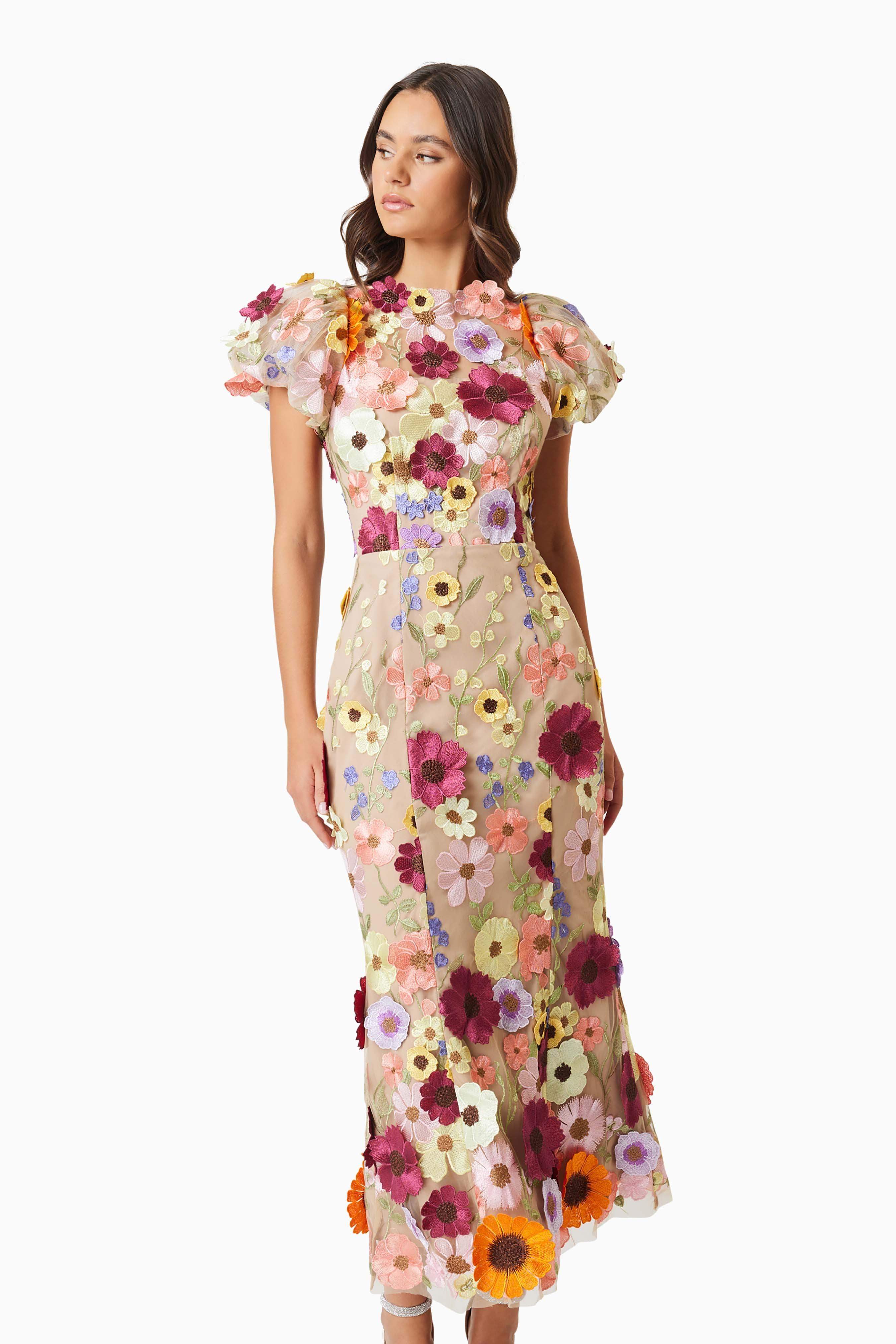 Astraea 3D Lace Maxi Dress In Pink – Elliatt