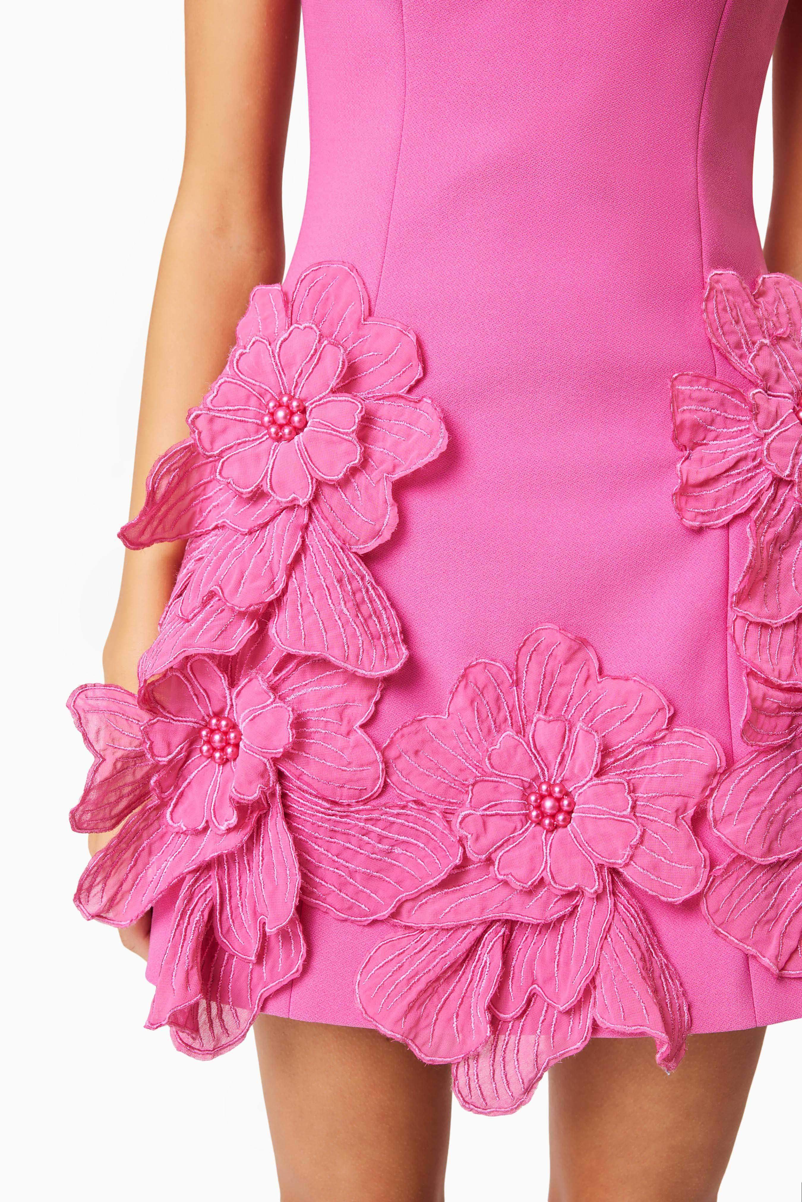 Janelle Mini Dress In Pink | 3D Floral Details – Elliatt