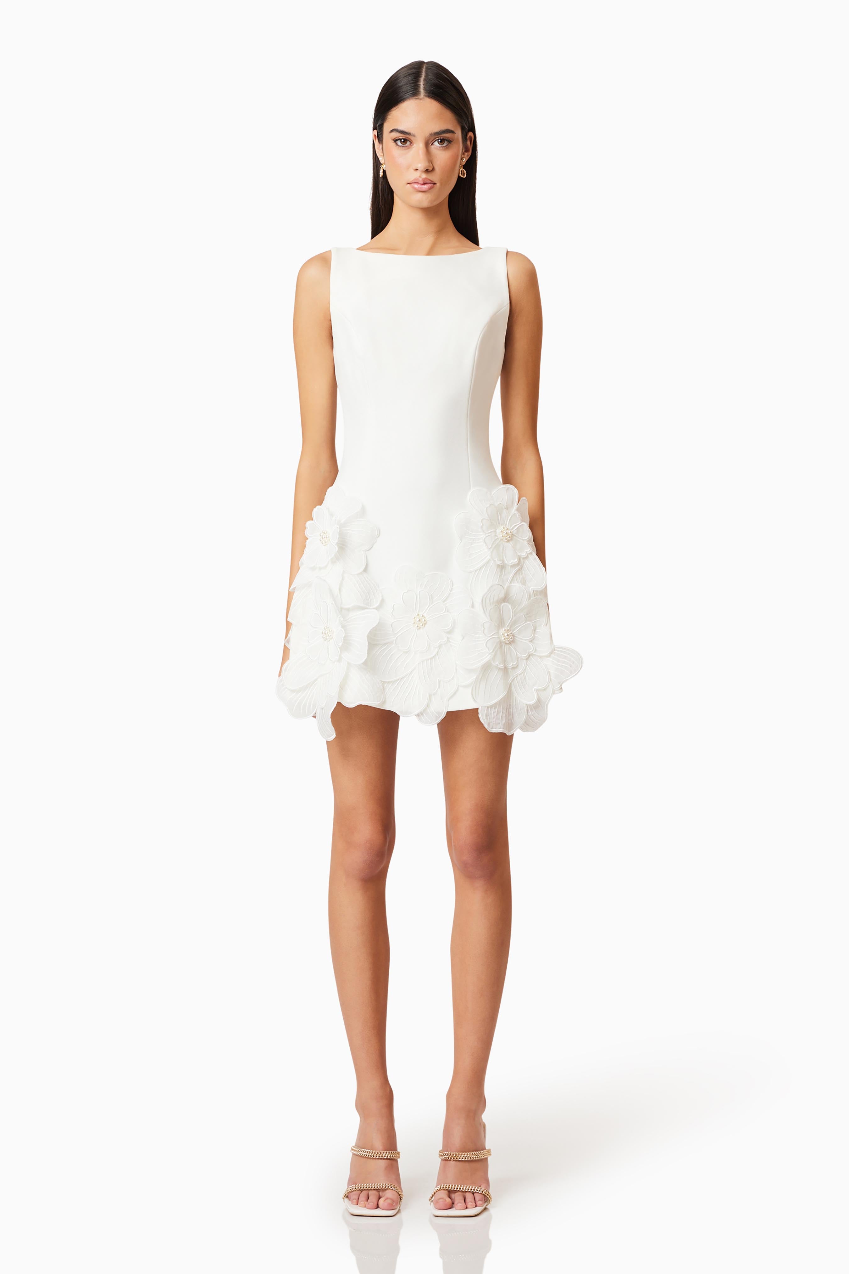 Janelle Mini Dress In White | Floral Detailing – Elliatt