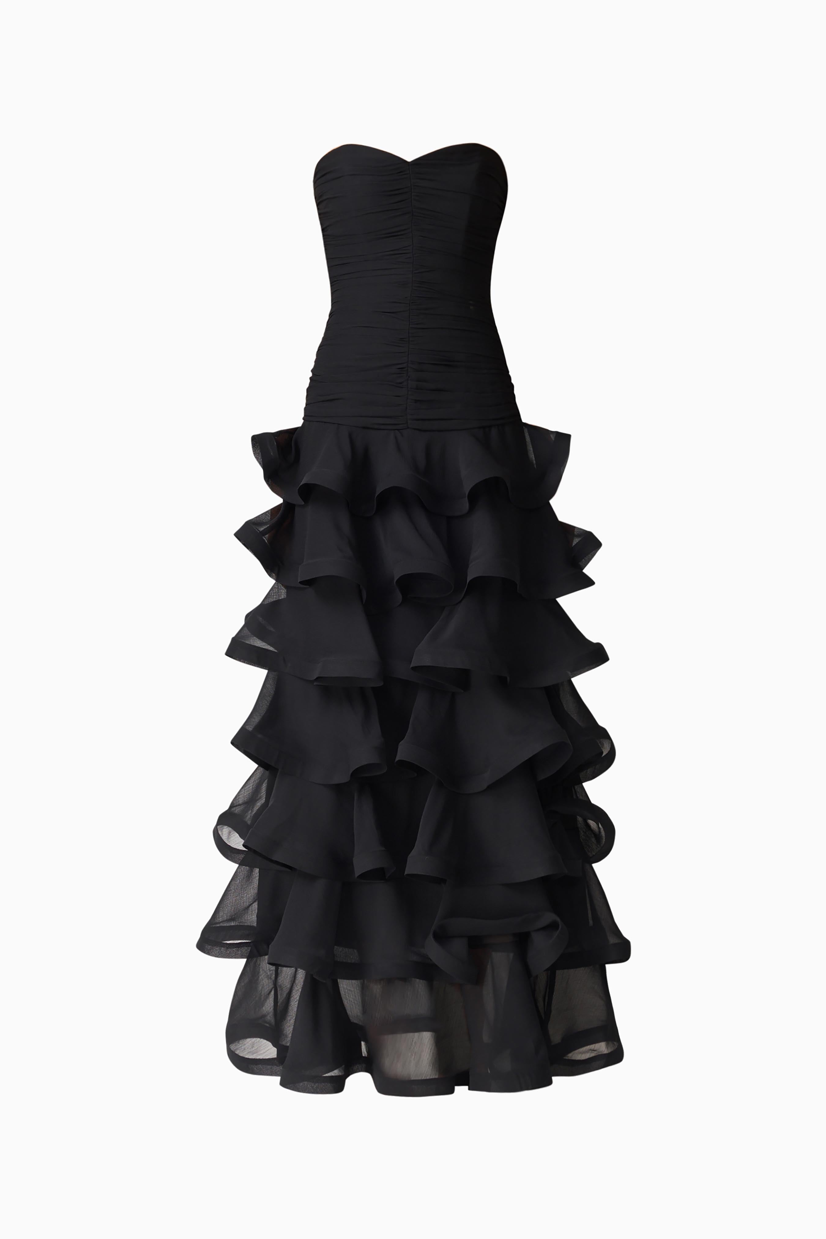Evelin Tiered Gown in Black | Strapless Tiered Silhouette – Elliatt