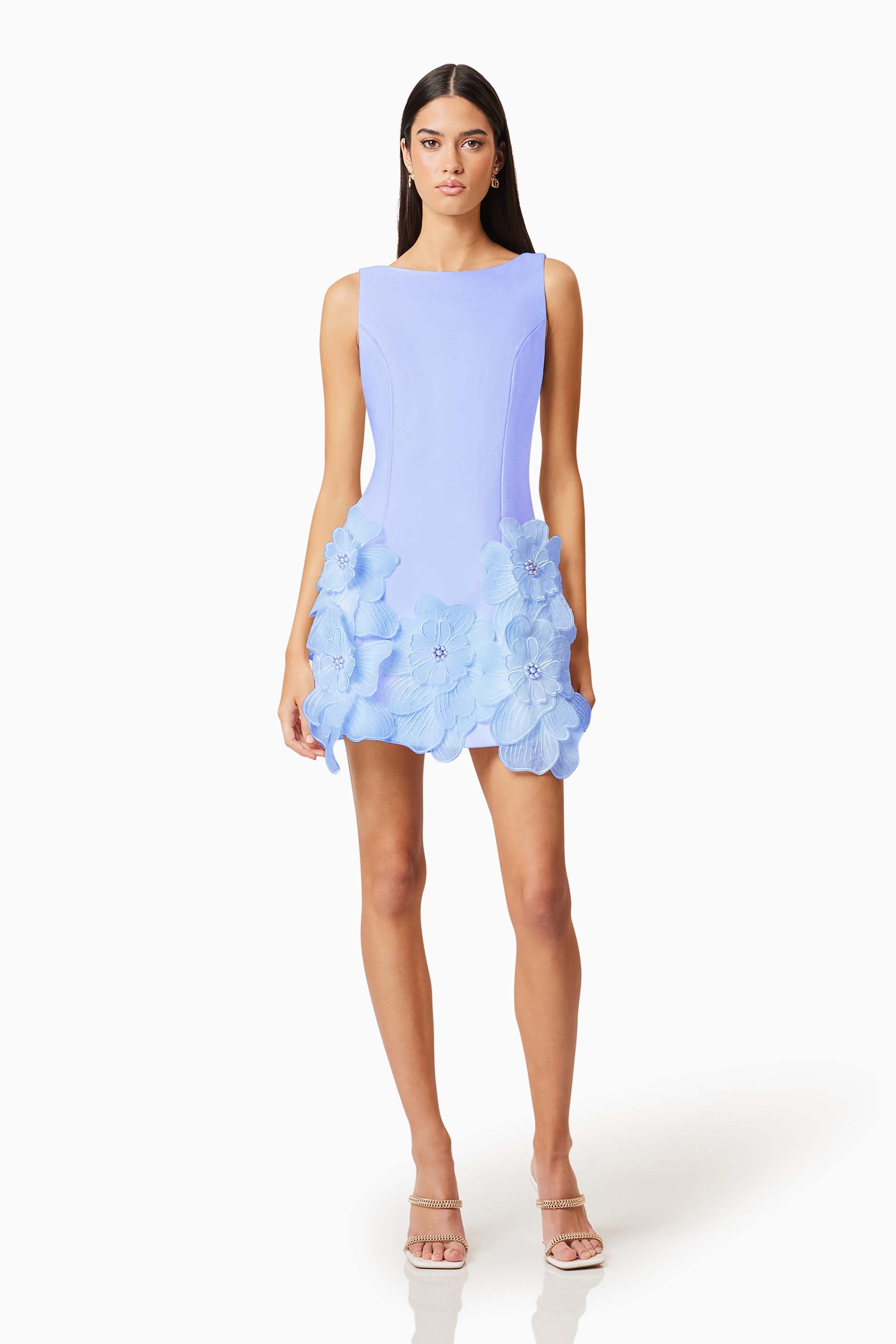 Janelle Mini Dress in Blue | Floral Detailing – Elliatt