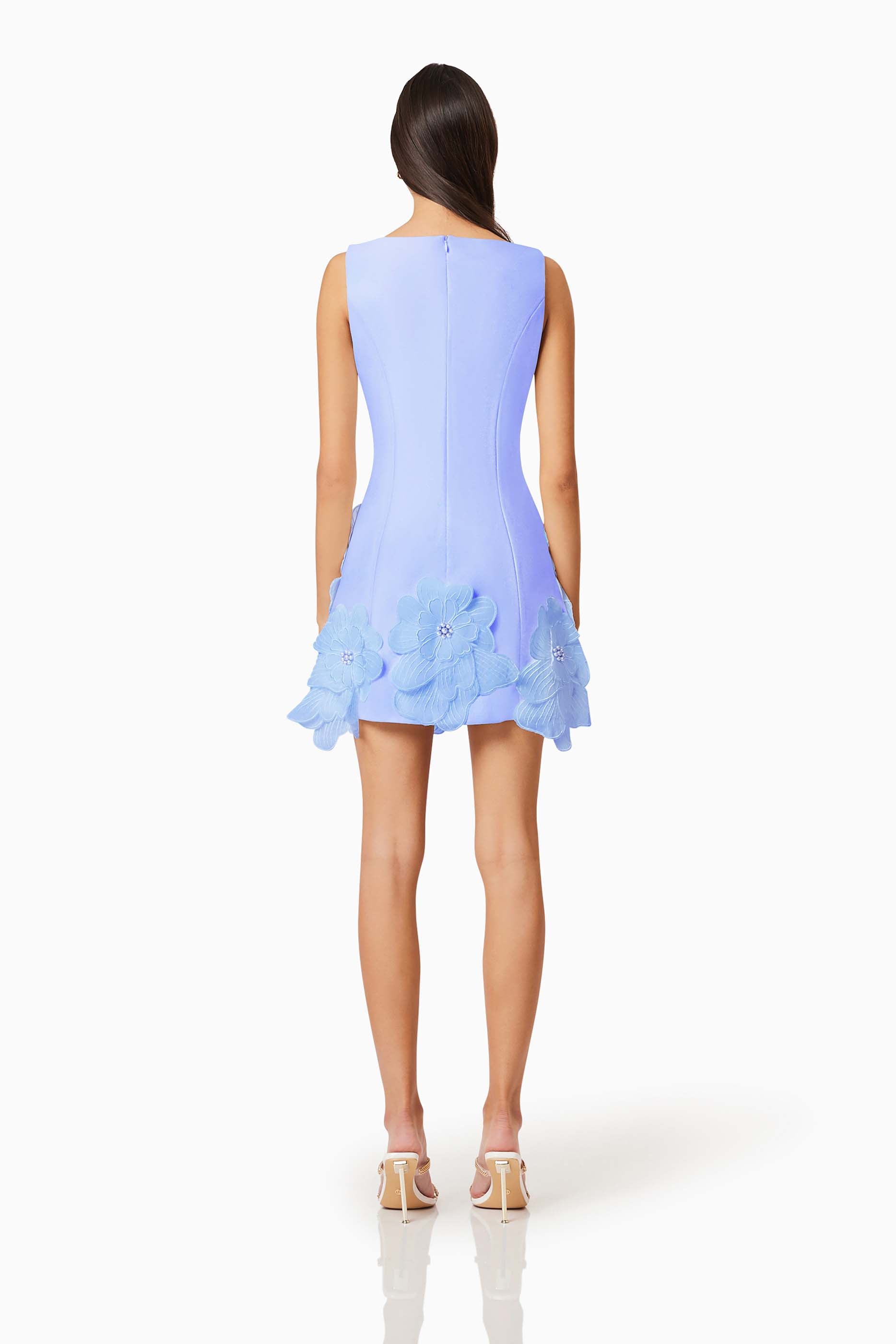 Janelle Mini Dress in Blue | Floral Detailing – Elliatt