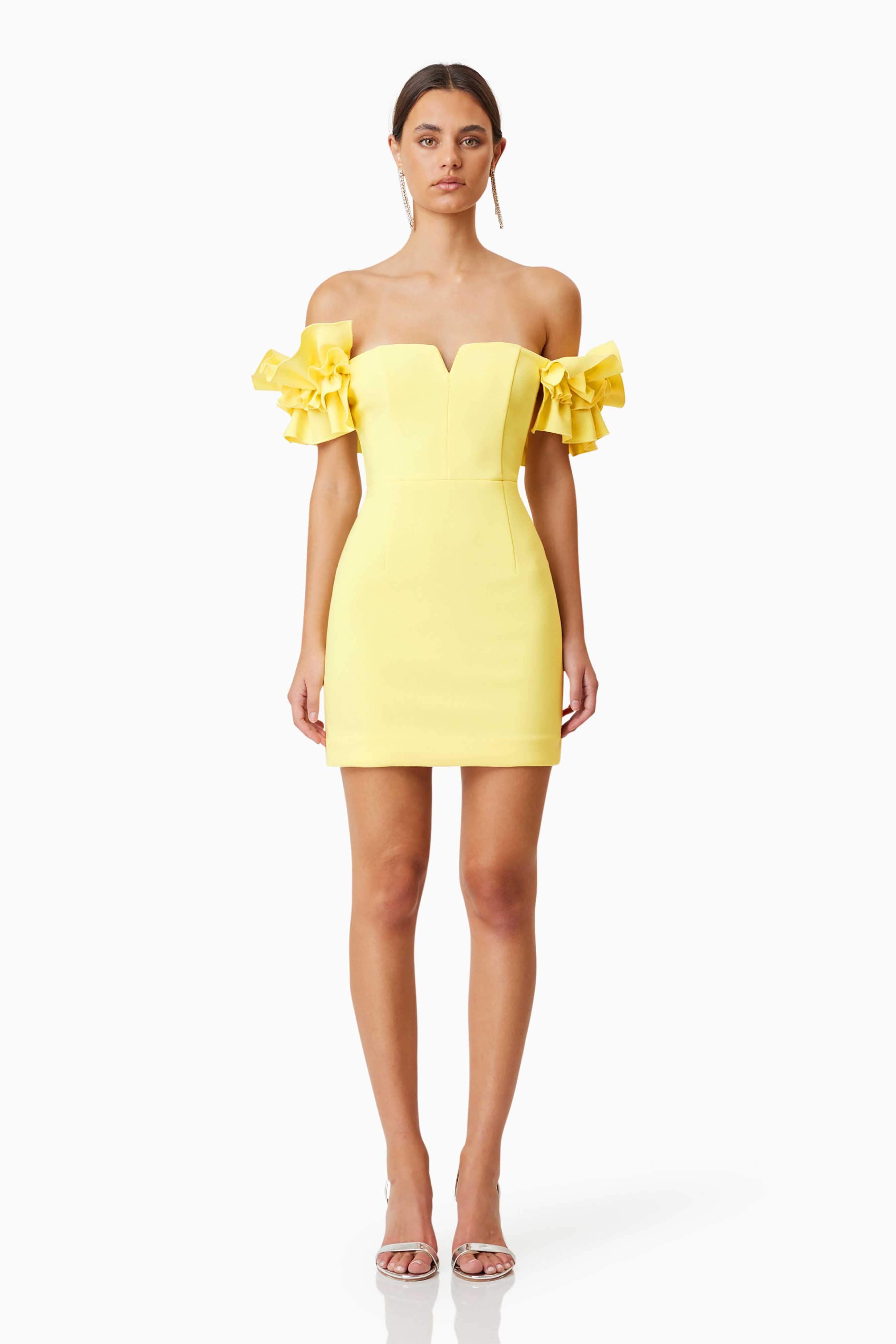 Nola Off The Shoulder Mini Dress In Yellow – Elliatt