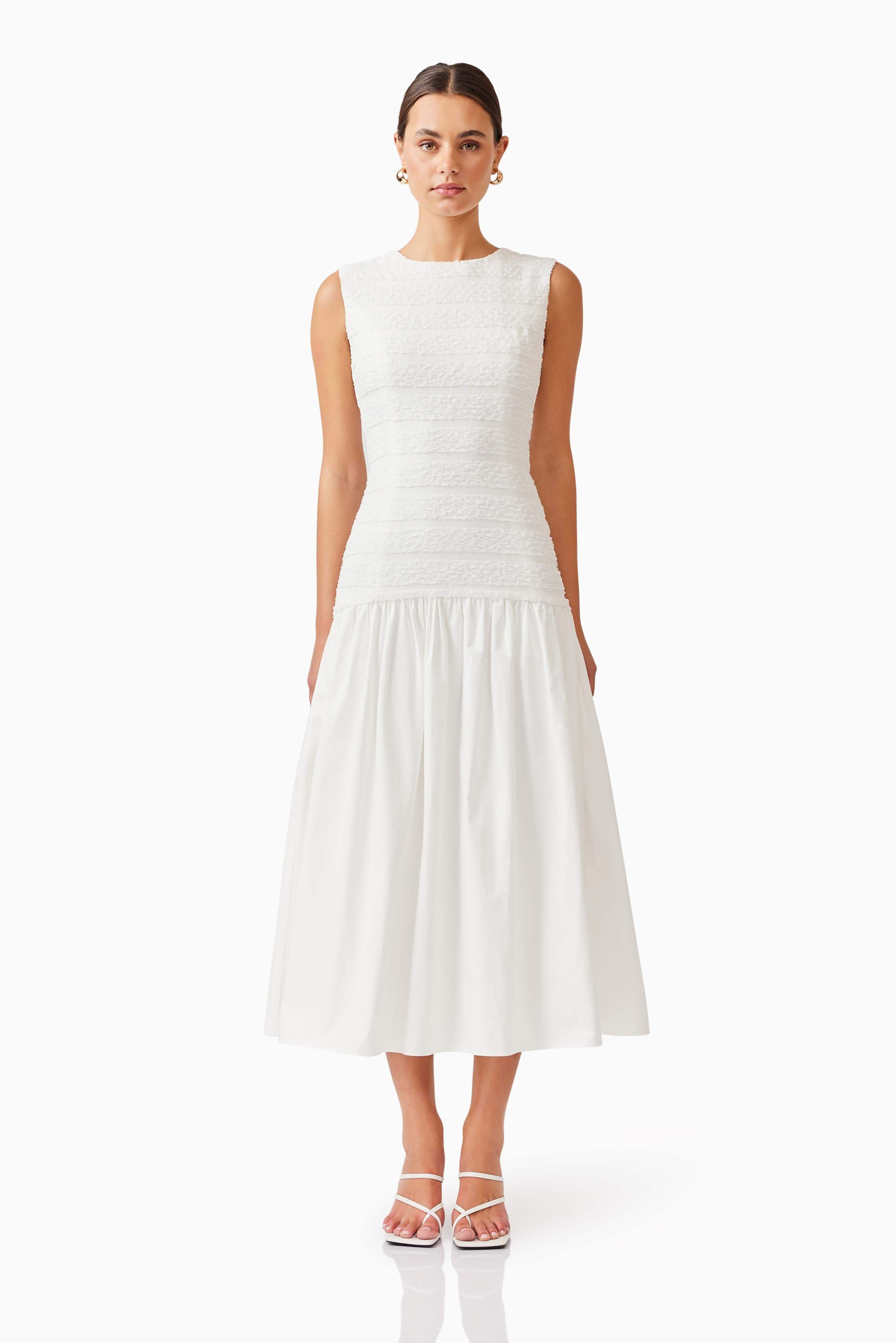 Fifi Midi Dress in White | Fit & Flare Design – Elliatt