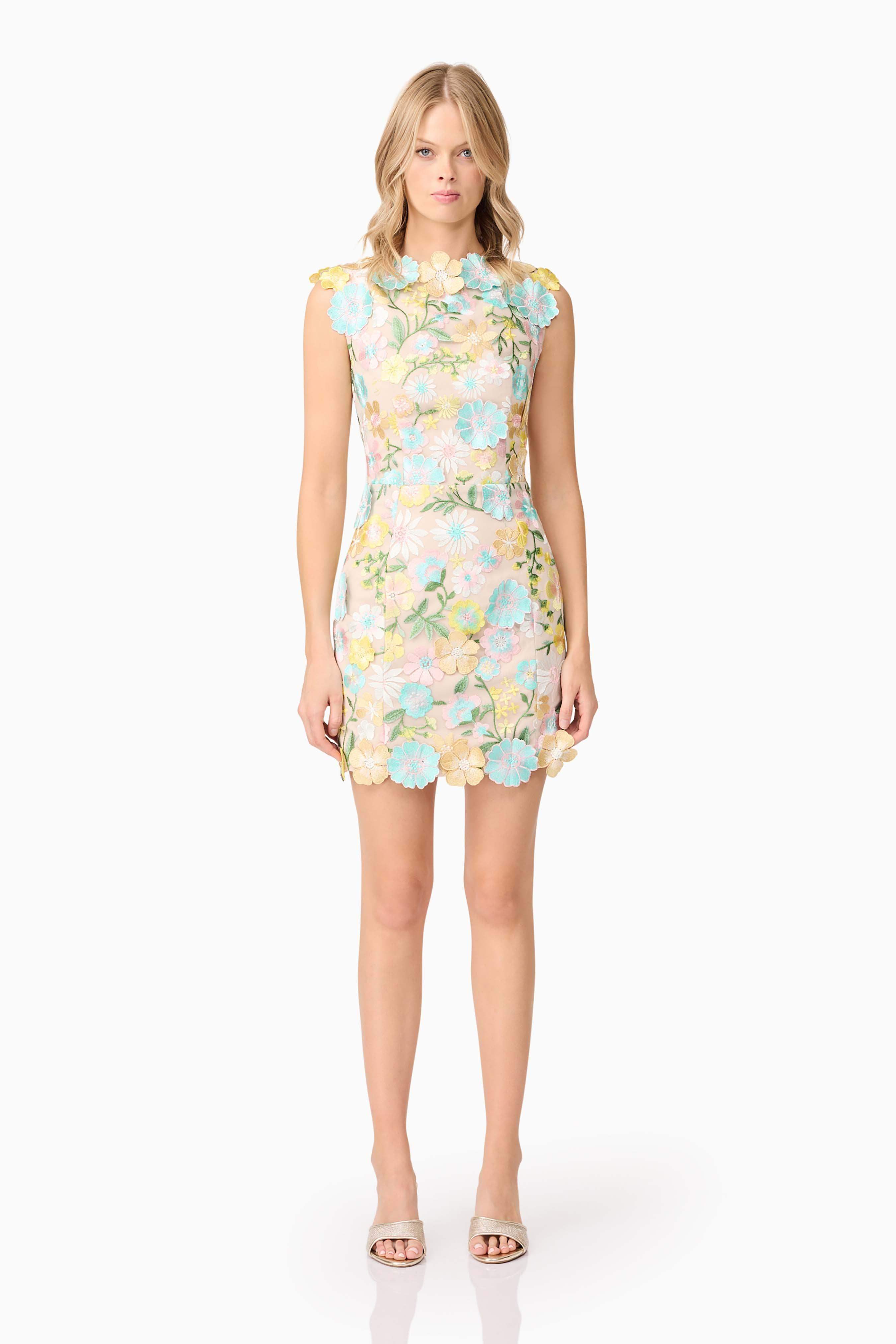 Yvette 3D Mini Dress In Floral | Embroidered Details – Elliatt