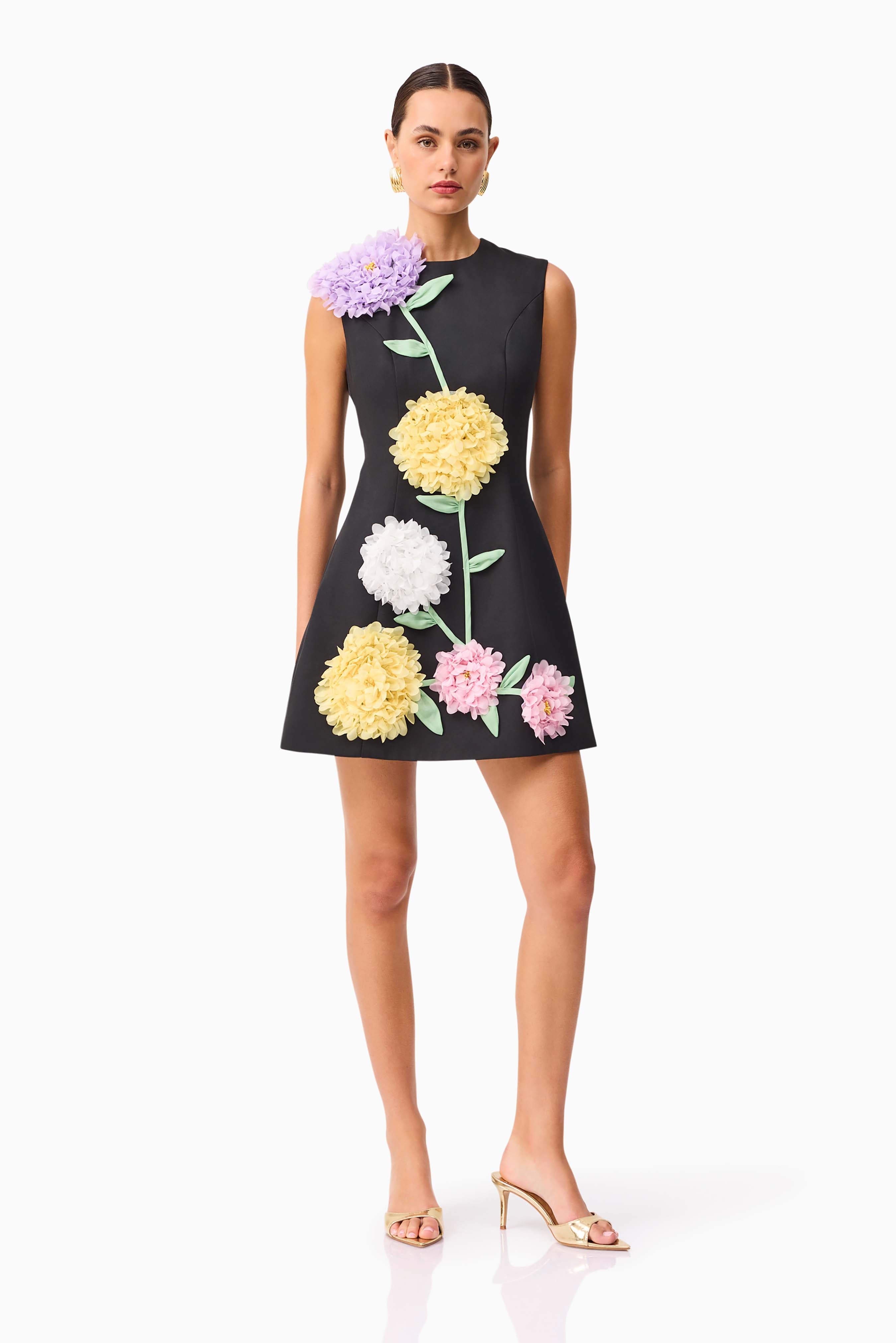 Buttercup Embroidered Mini Dress in Black – Elliatt