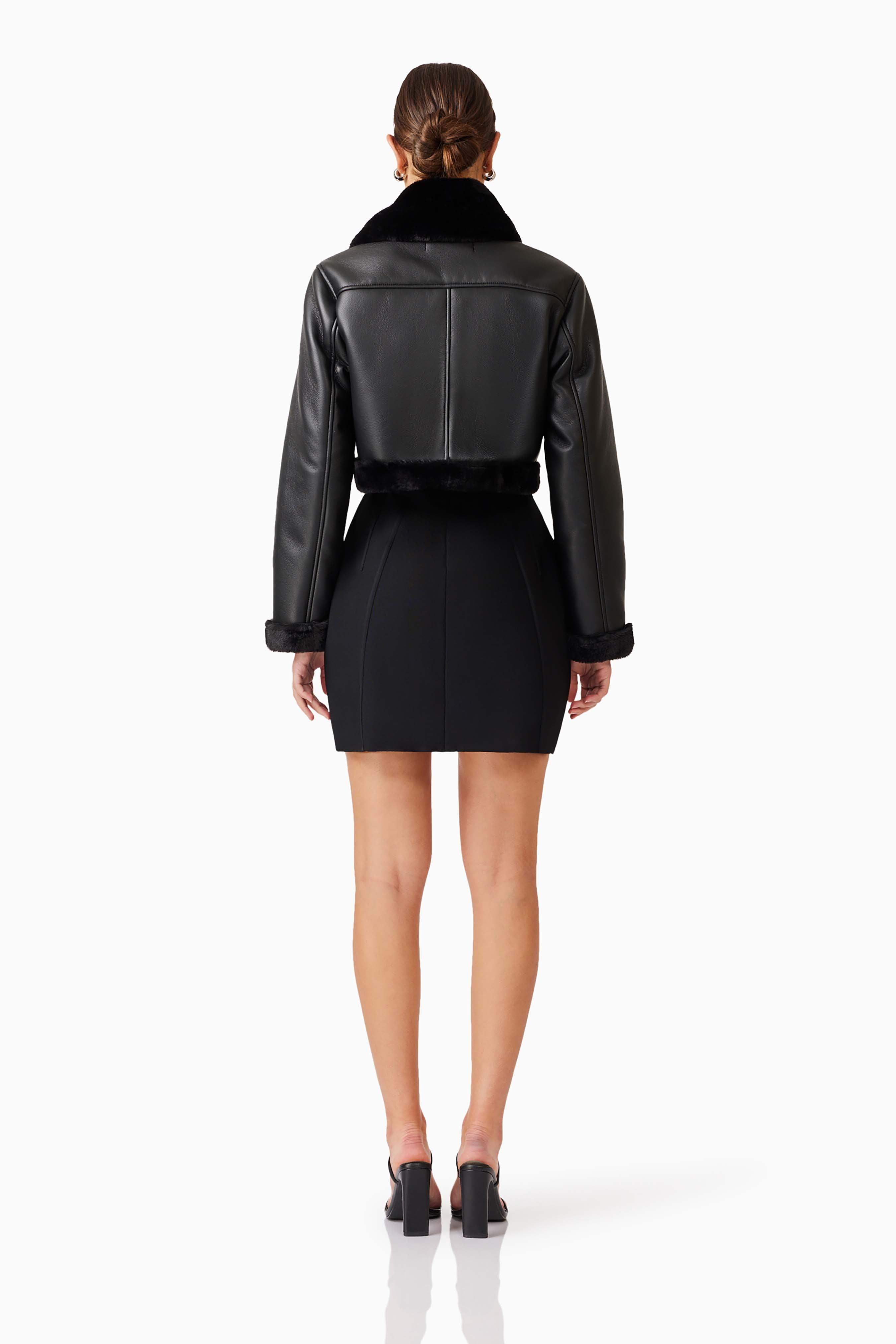 Alta Cropped Jacket in Black | Faux Fur & Vegan Leather – Elliatt