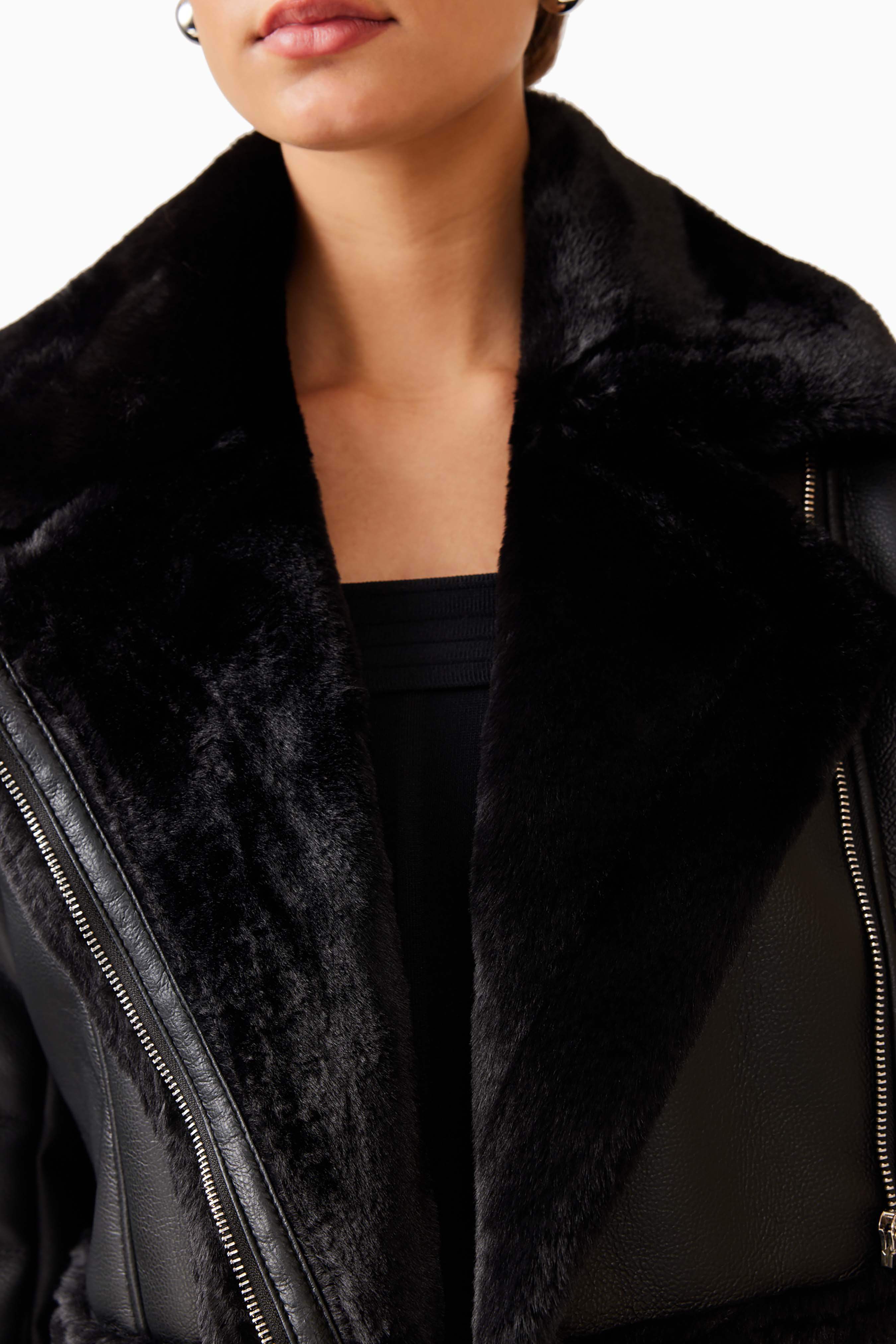 Alta Cropped Jacket in Black | Faux Fur & Vegan Leather – Elliatt